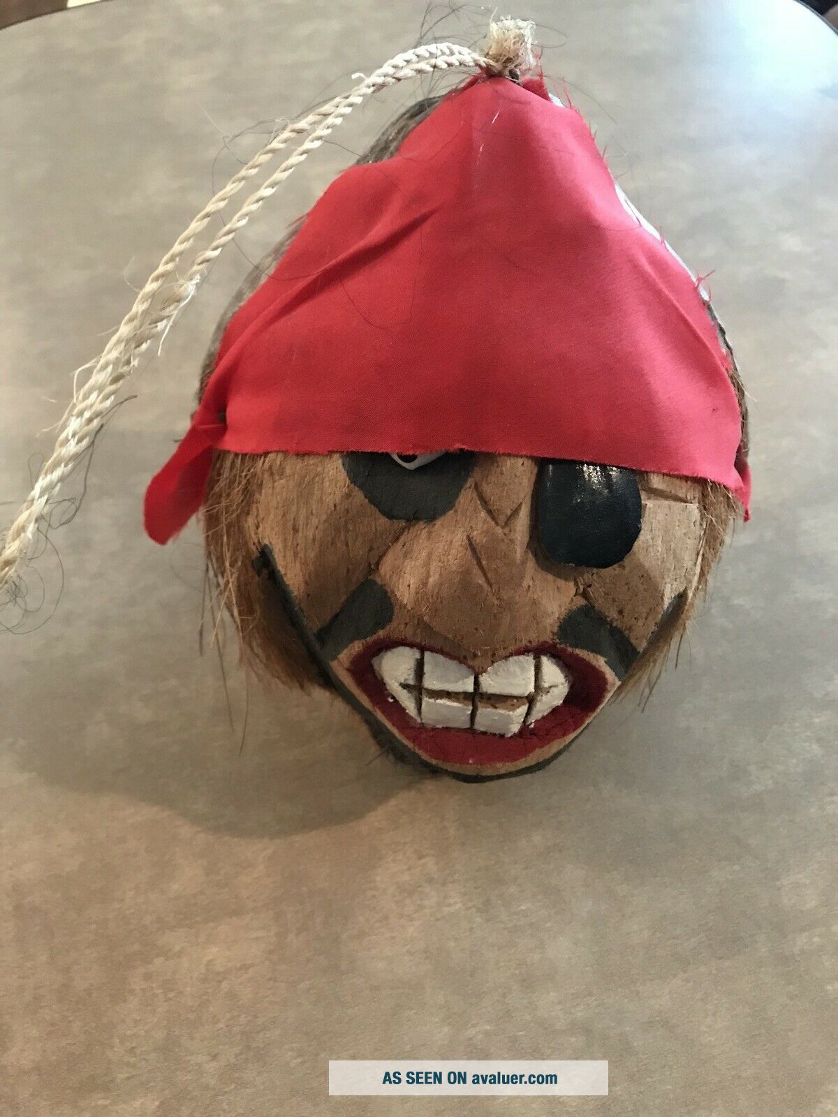 Vintage Carved PIRATE Coconut Head Shell Bandana Eye Patch Tiki Decor ...