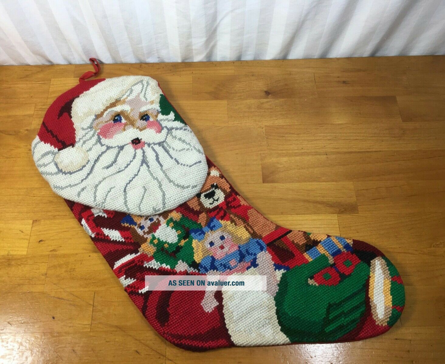 Vintage Needlepoint Christmas Stocking Santa Claus With Toys 18 ...