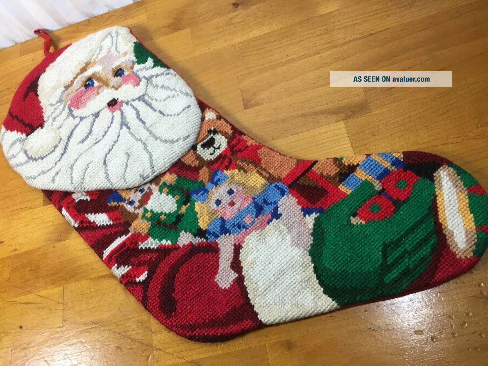 Vintage Needlepoint Christmas Stocking Santa Claus With Toys 18 ...