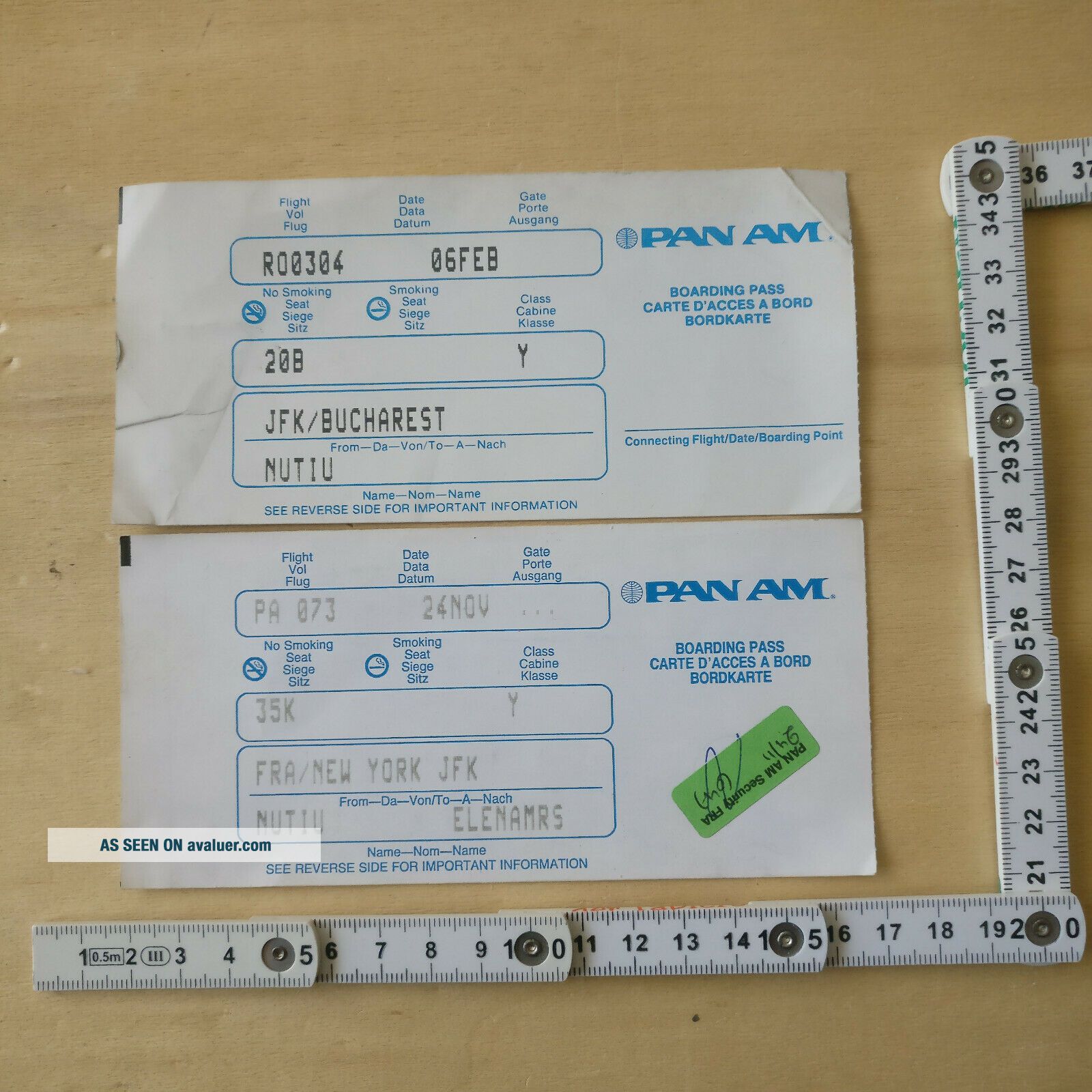 1960 ' S Pan Am 2 X Boarding Pass Bordkarte York JFK Bucharest ...