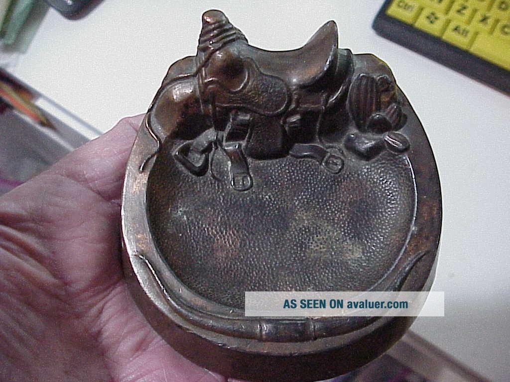 VINTAGE WESTERN CAST BRASS COWBOY SADDLE ASHTRAY HEAVY WESTERN DECOR ...