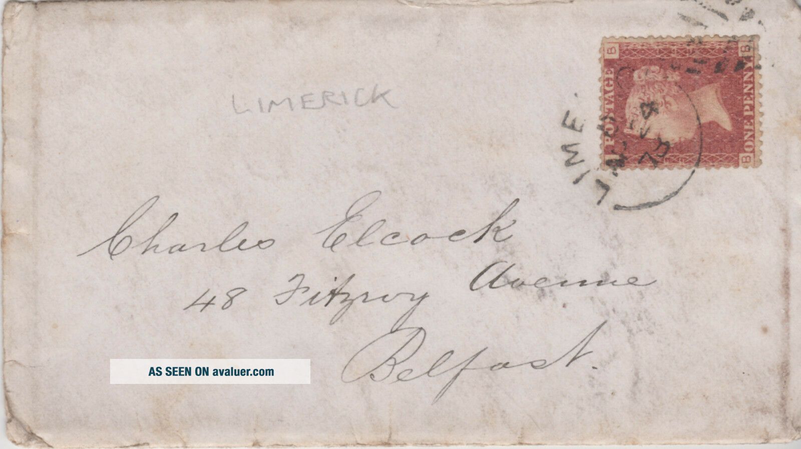 1878 QV LIMERICK IRELAND COVER WITH A FINE IRISH 1d PENNY RED STAMP ...