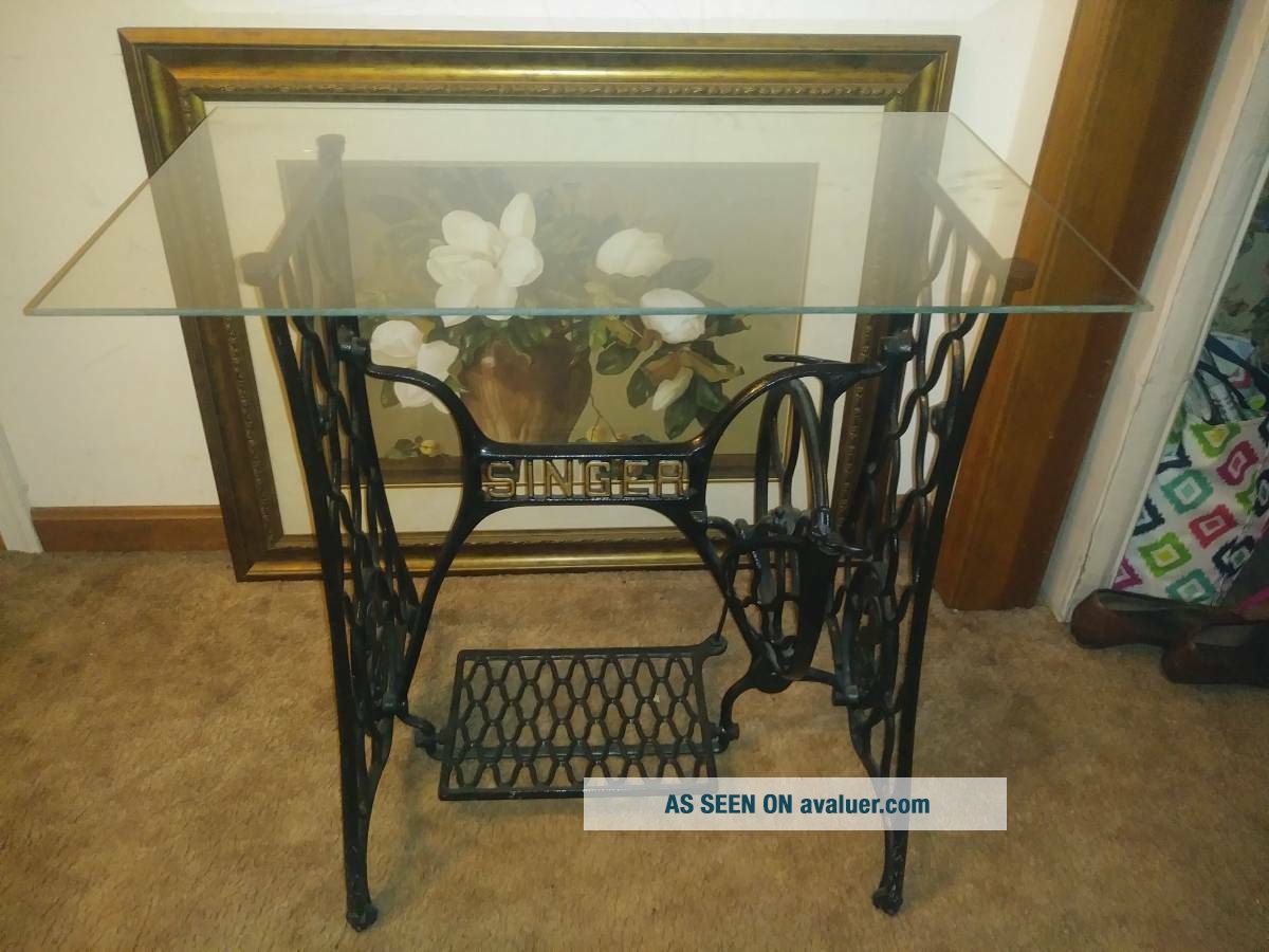 SINGER Sewing Machine Trendle Cast Iron Table Base With Glass Top ...