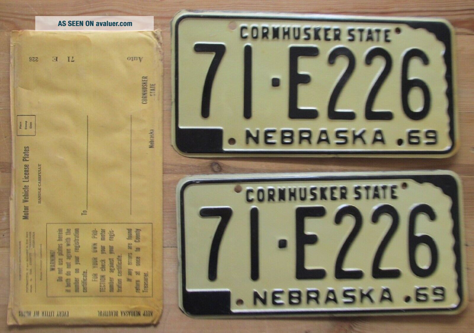 Nebraska 1969 KIMBALL COUNTY License Plate PAIR WITH ENVELOPE - 71 ...