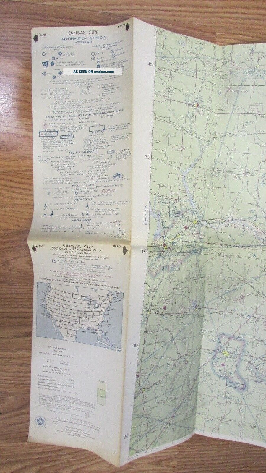 1976 Kansas City, MO Sectional Aeronautical Chart Map 15th Edition ...