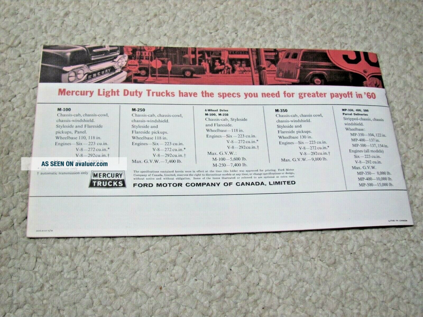 1960 CANADIAN MERCURY LIGHT DUTY TRUCKS SALES BROCHURE. | #4741533