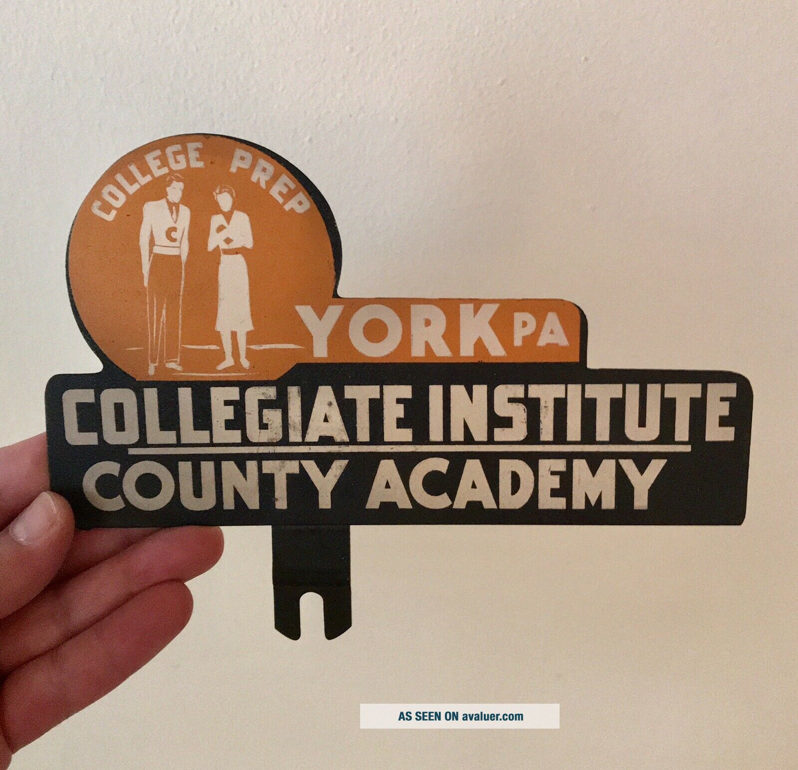 Vintage Metal License Plate Topper York Pa College Car Rare | #4719529