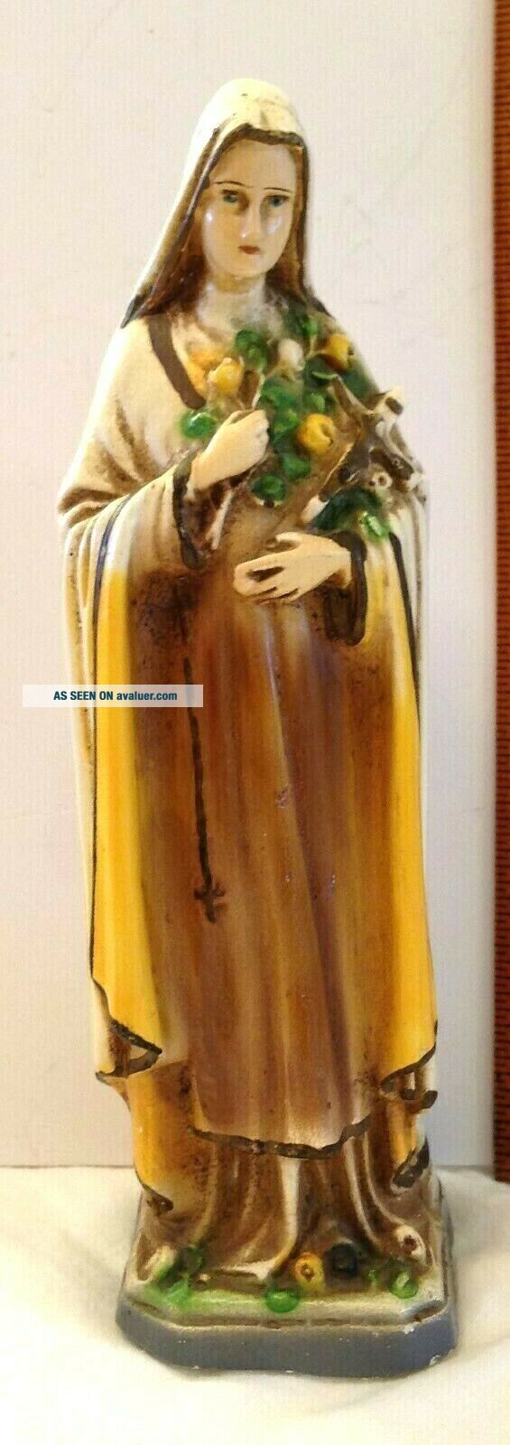 VINTAGE CHALKWARE SAINT THERESE STATUE RELIGIOUS CATHOLIC ICON YELLOW ...