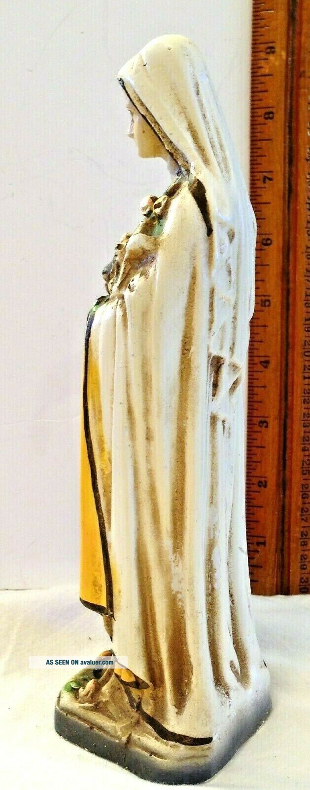 VINTAGE CHALKWARE SAINT THERESE STATUE RELIGIOUS CATHOLIC ICON YELLOW ...