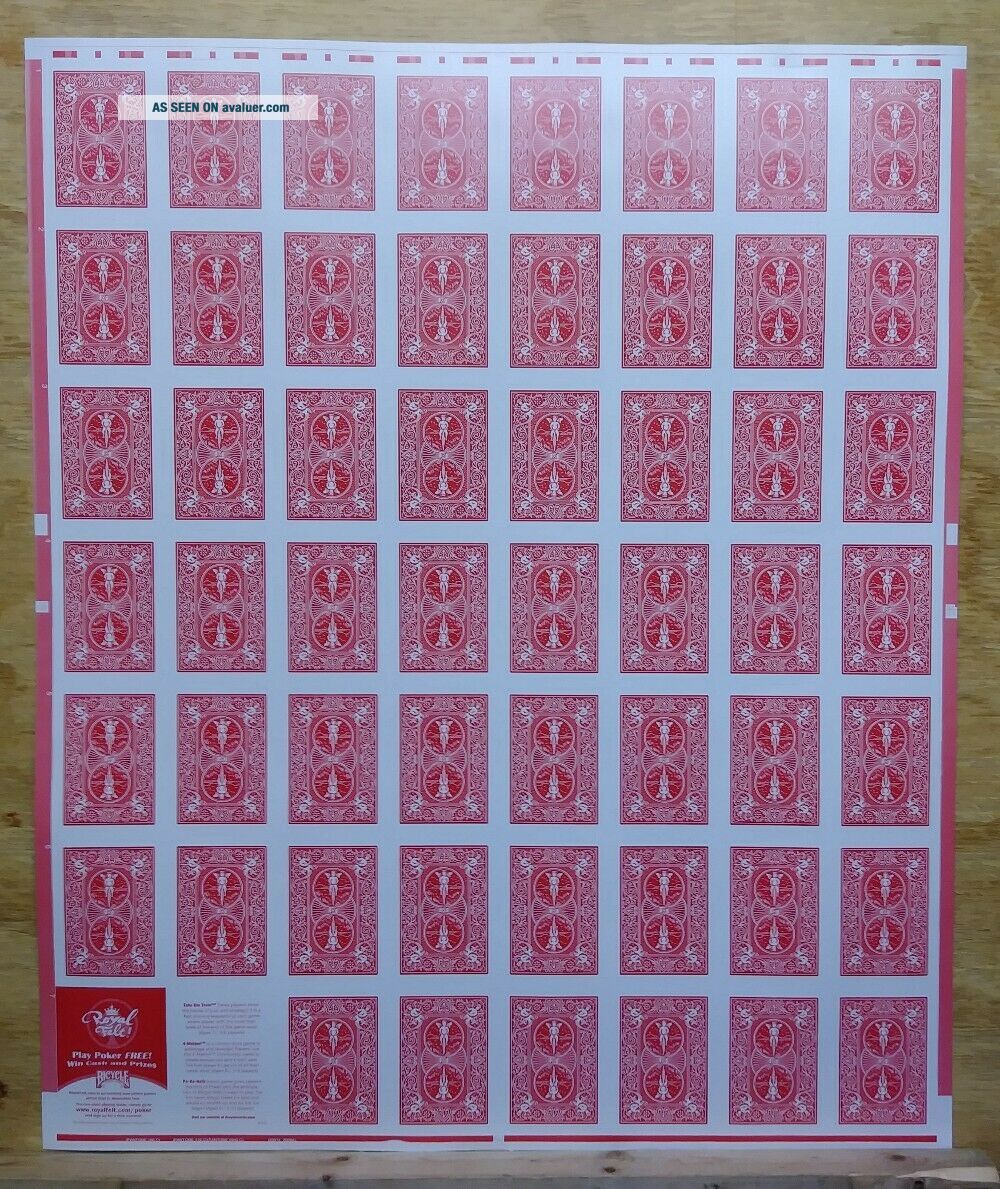 Bicycle Playing Cards Uncut Sheet RARE LAST OF THE CINCINNATI OHIO ...