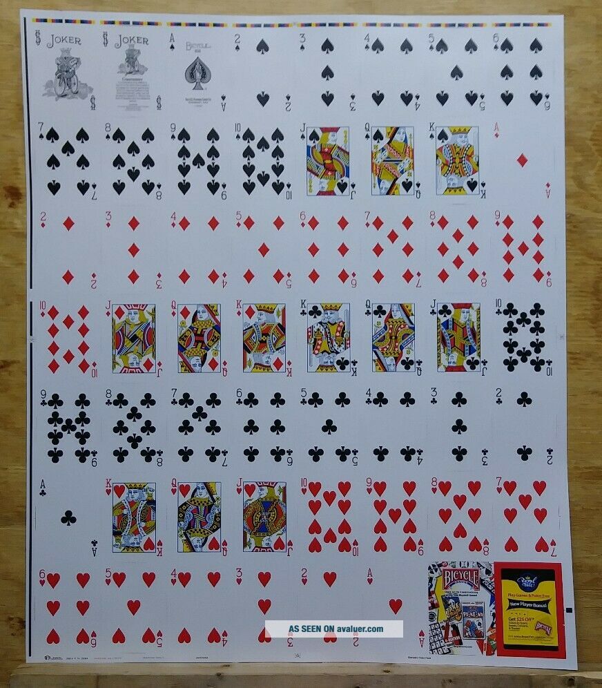 Bicycle Playing Cards Uncut Sheet RARE LAST OF THE CINCINNATI OHIO ...