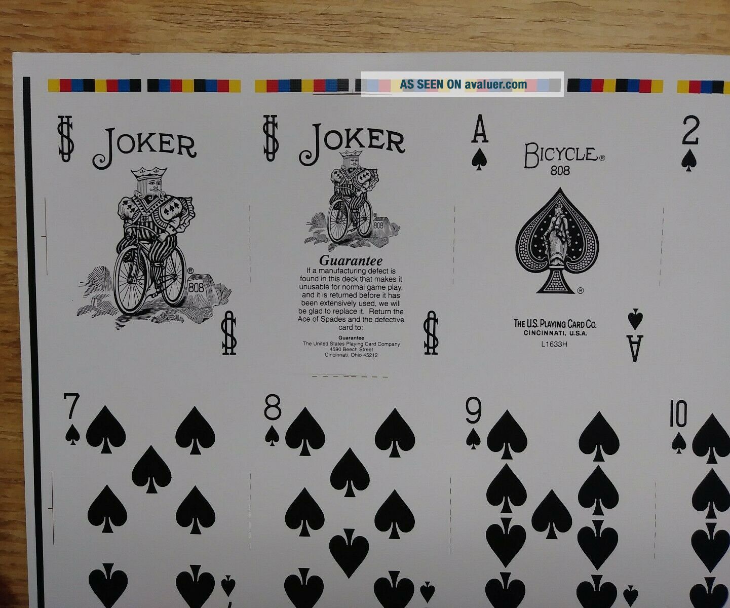 Bicycle Playing Cards Uncut Sheet RARE LAST OF THE CINCINNATI OHIO ...