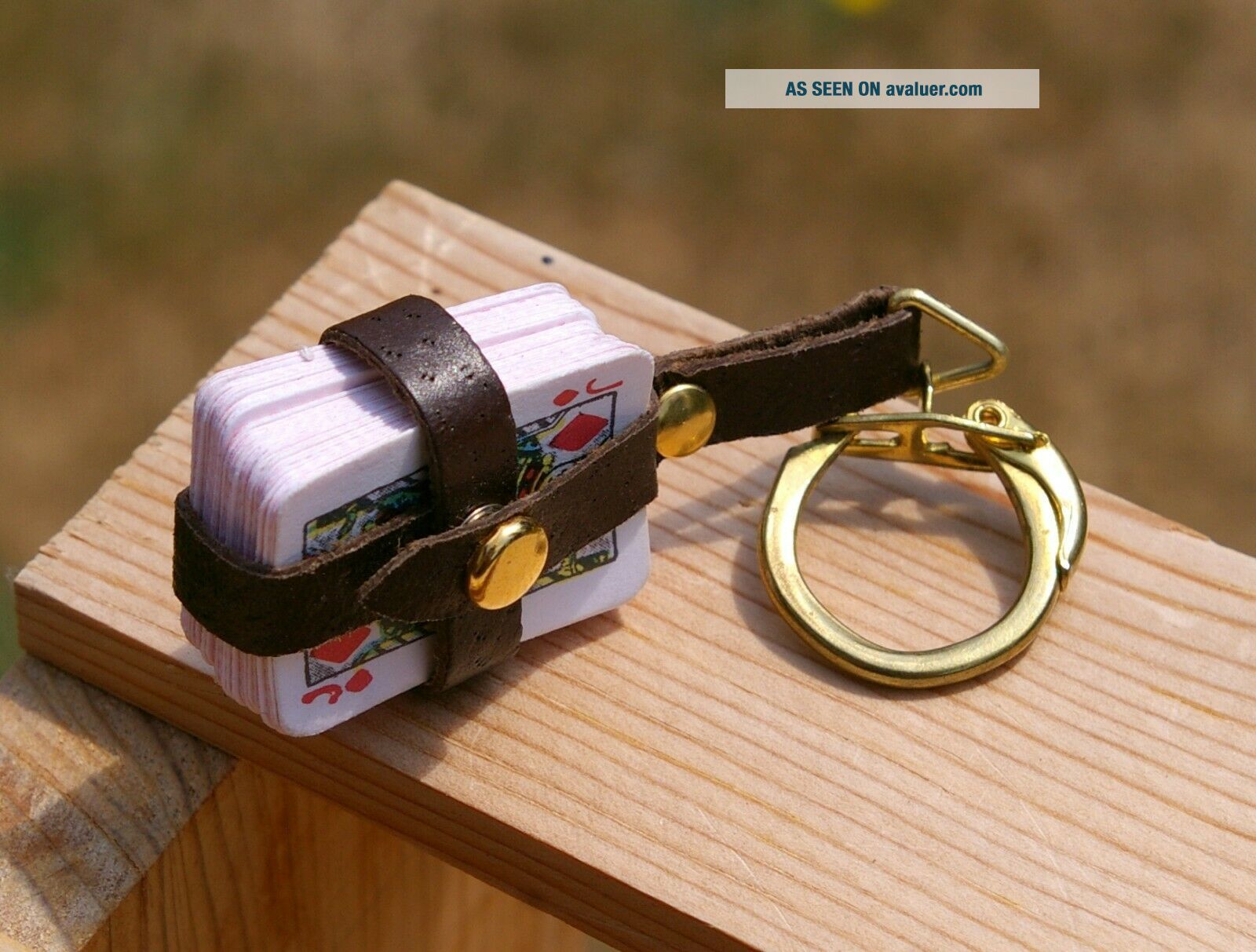 Vintage Novelty Mini Miniature Deck Of Cards With Leather Strap Holder ...
