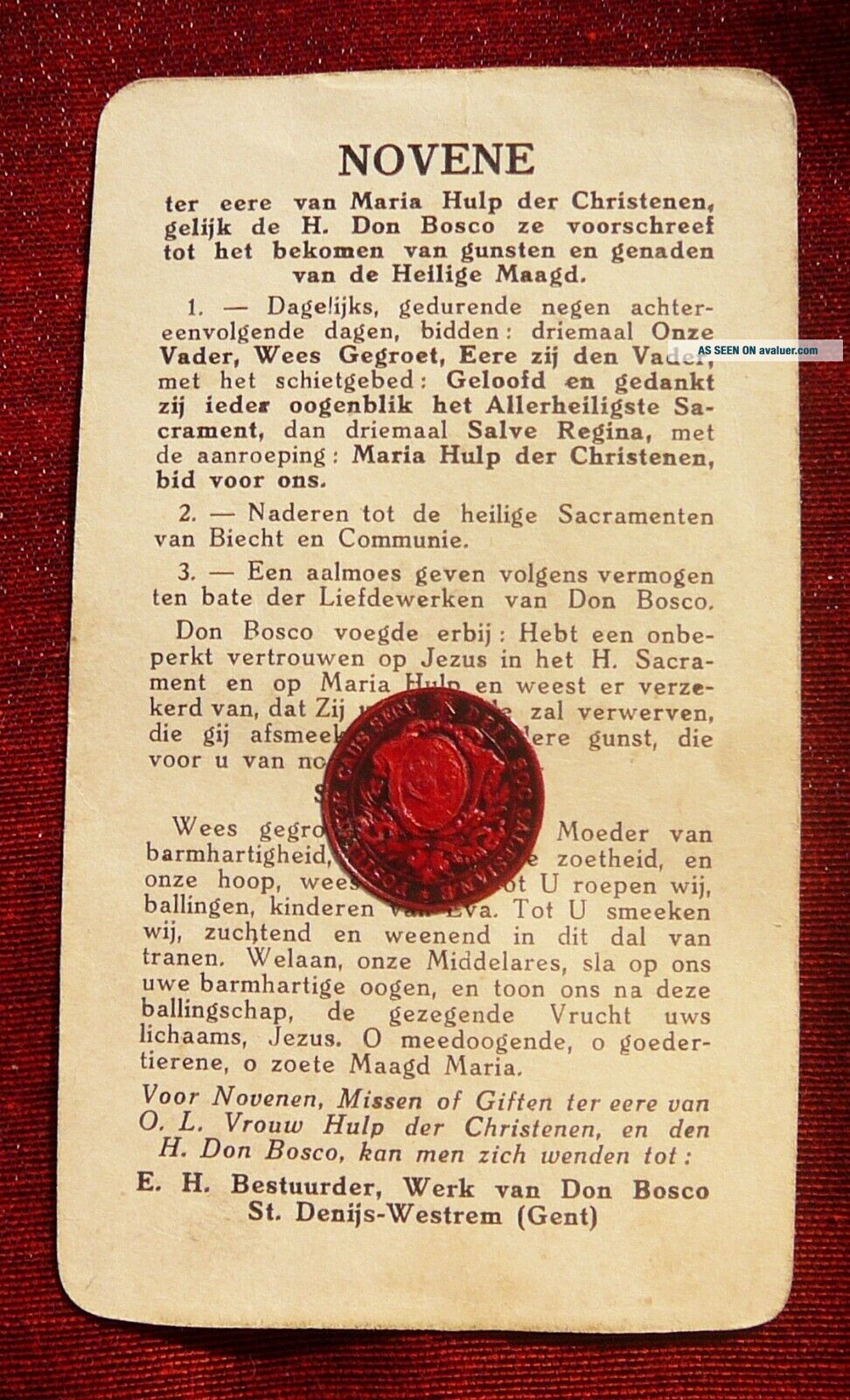 SAINT JOHN BOSCO (DON BOSCO) HOLY RELIC CARD WITH RELIC & WAX SEAL ...