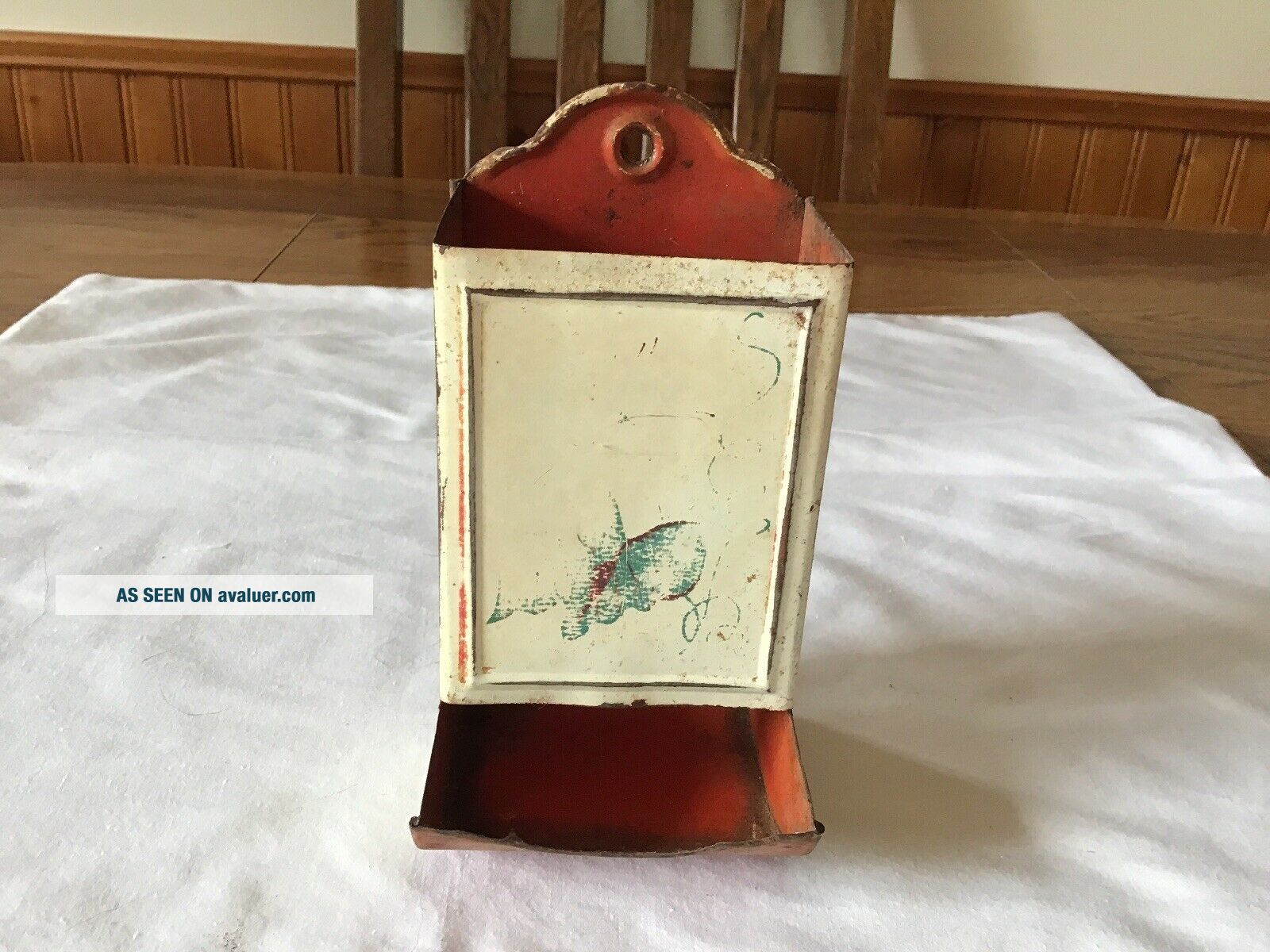 Vintage Red And White Tin Metal Wall Mount Match Box Holder | #4784649