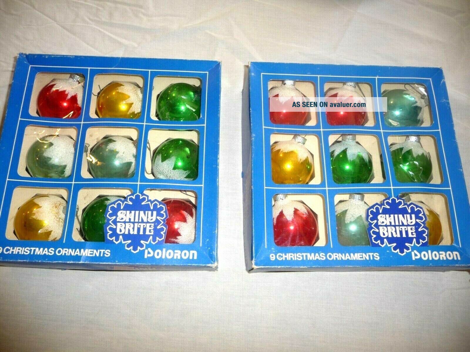 Vintage 2 Boxes Shiny Brite Flocked Poloron Christmas Ornaments | #4878705