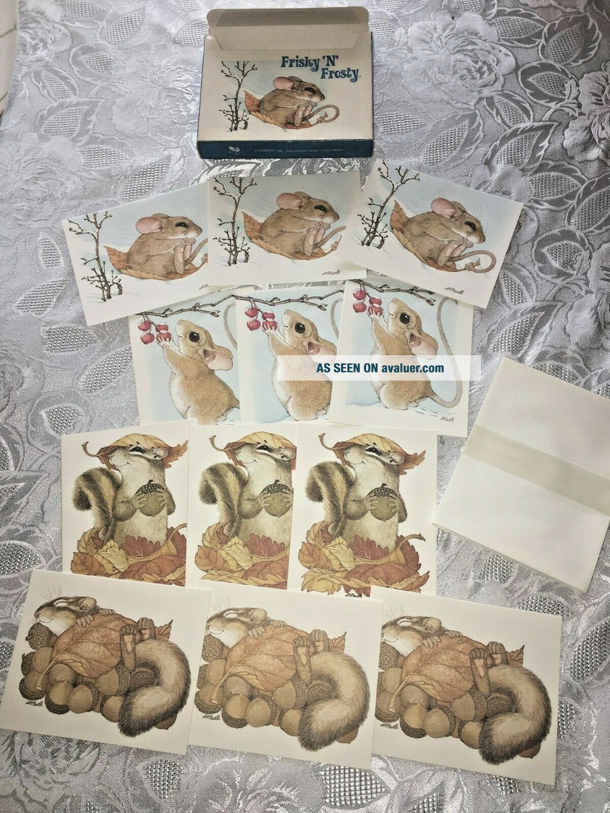 Vtg Current Frisky N Frosty 12 Card Set Chipmunk Mouse Notecards Linda ...
