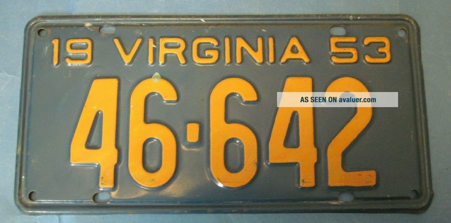 1953 Virginia License Plate All With Low Number | #4799999
