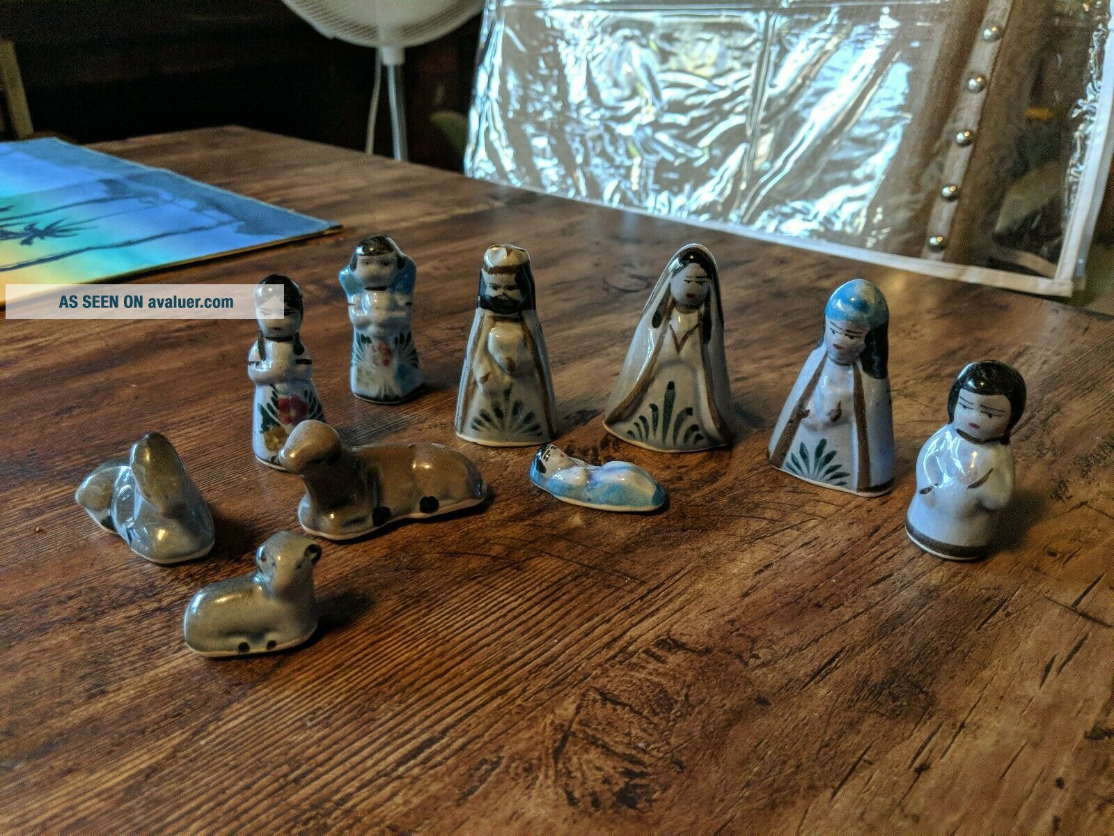 Vintage 10 Piece Mexican Pottery Nativity Set | #4915131