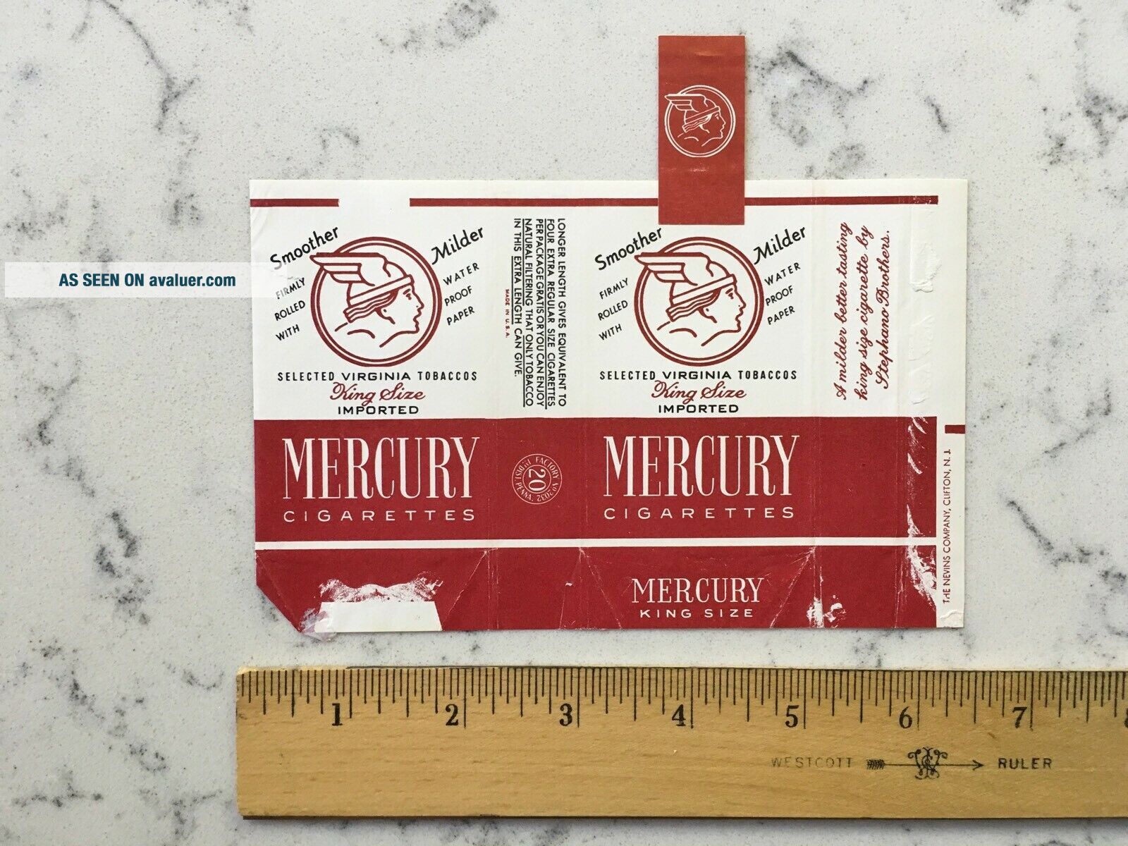 VINTAGE CIGARETTE PACK LABEL EMPTY WRAPPER MERCURY THE NEVINS COMPANY ...
