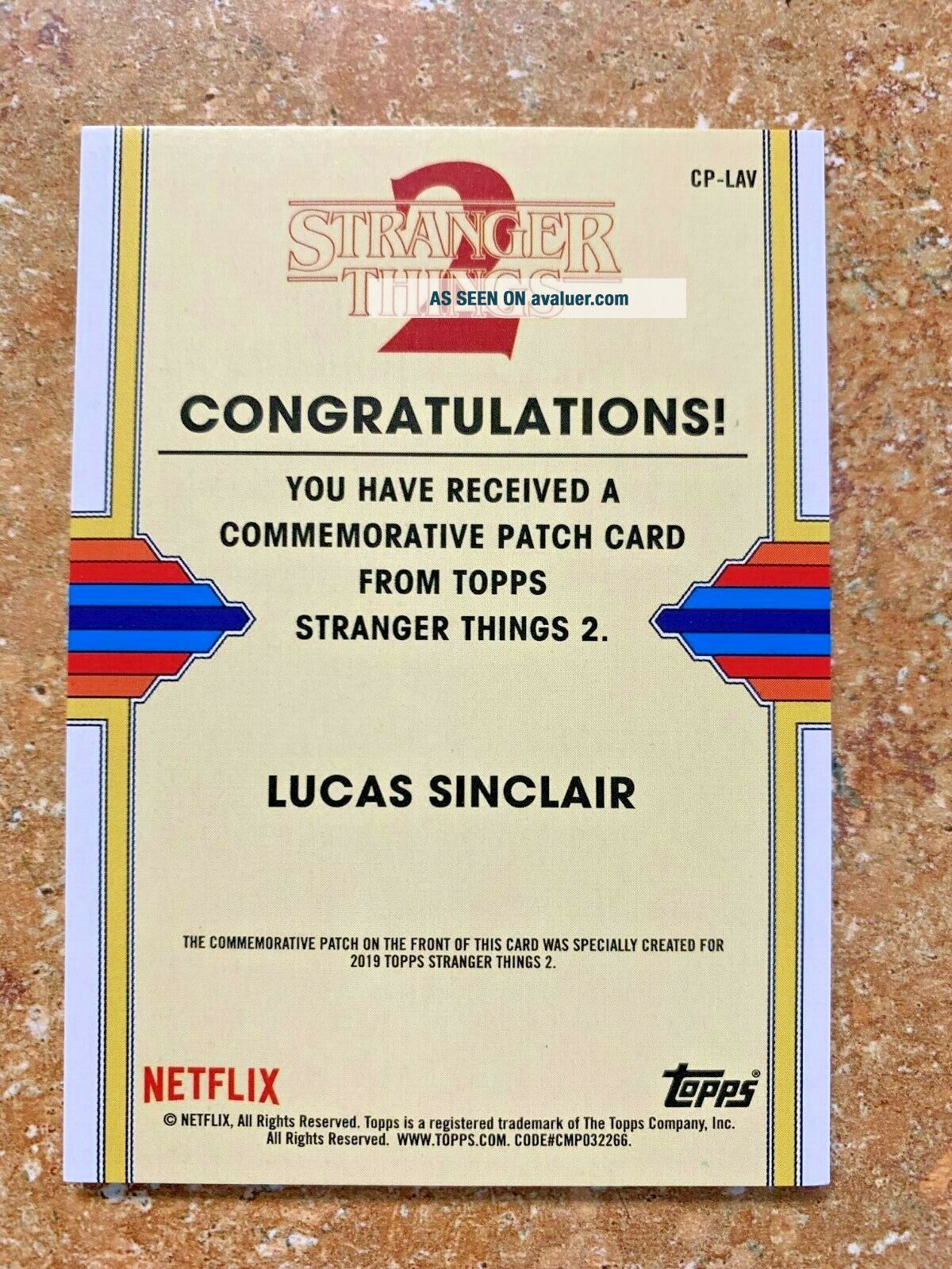 STRANGER THINGS SEASON 2 PATCH CARD LUCAS SINCLAIR HAWKINS AV CLUB CP ...