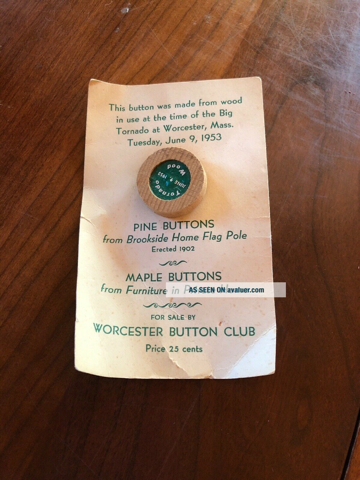 TORNADO BUTTON WORCESTER MASS JUNE 9, 1953 WORCESTER BUTTON CLUB | #4929693
