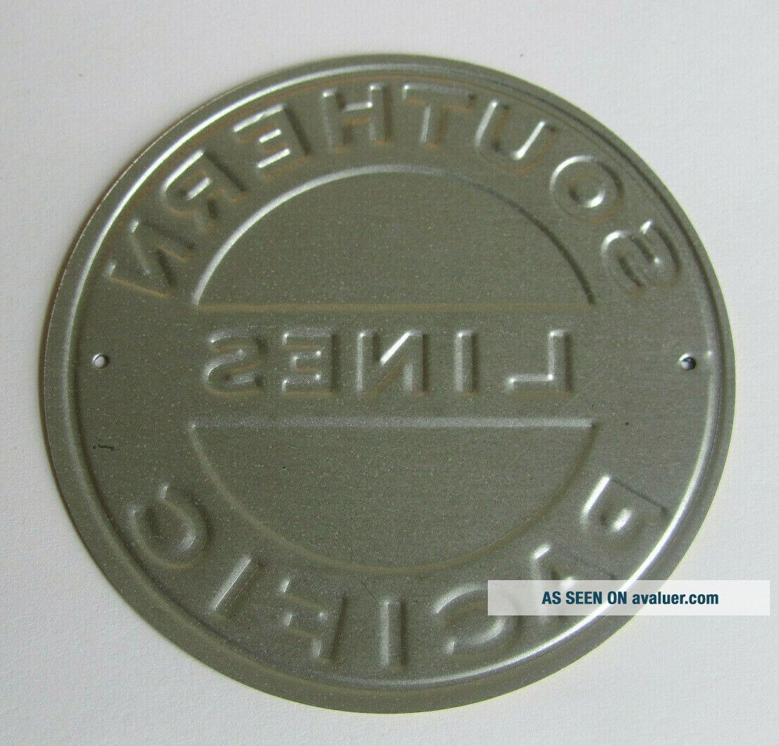 ONE Vintage Metal Post Cereal SOUTHERN PACIFIC LINES Railroad Emblem ...