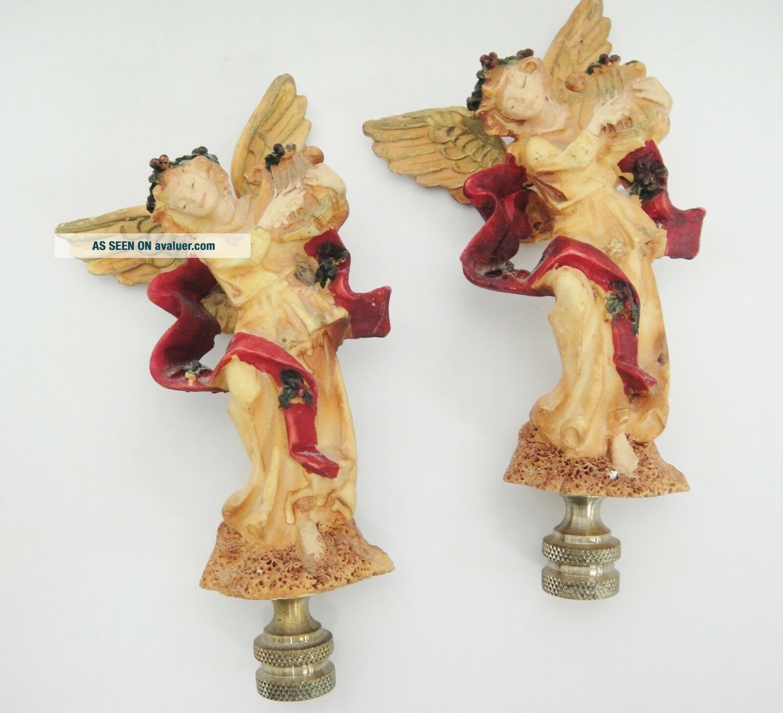 Figural Christmas Angel Lamp Finials Set Of 2 Victorian Style | #5016349