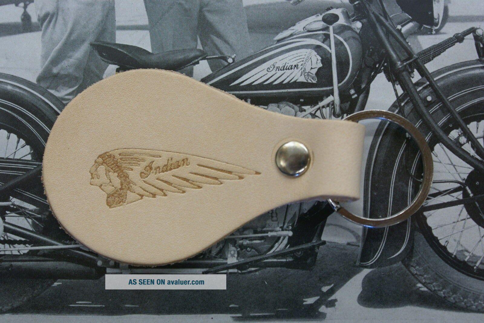 INDIAN SCOUT CHIEF FOUR MOTORCYCLE DARK TANNED LEATHER KEY CHAIN/FOB ...