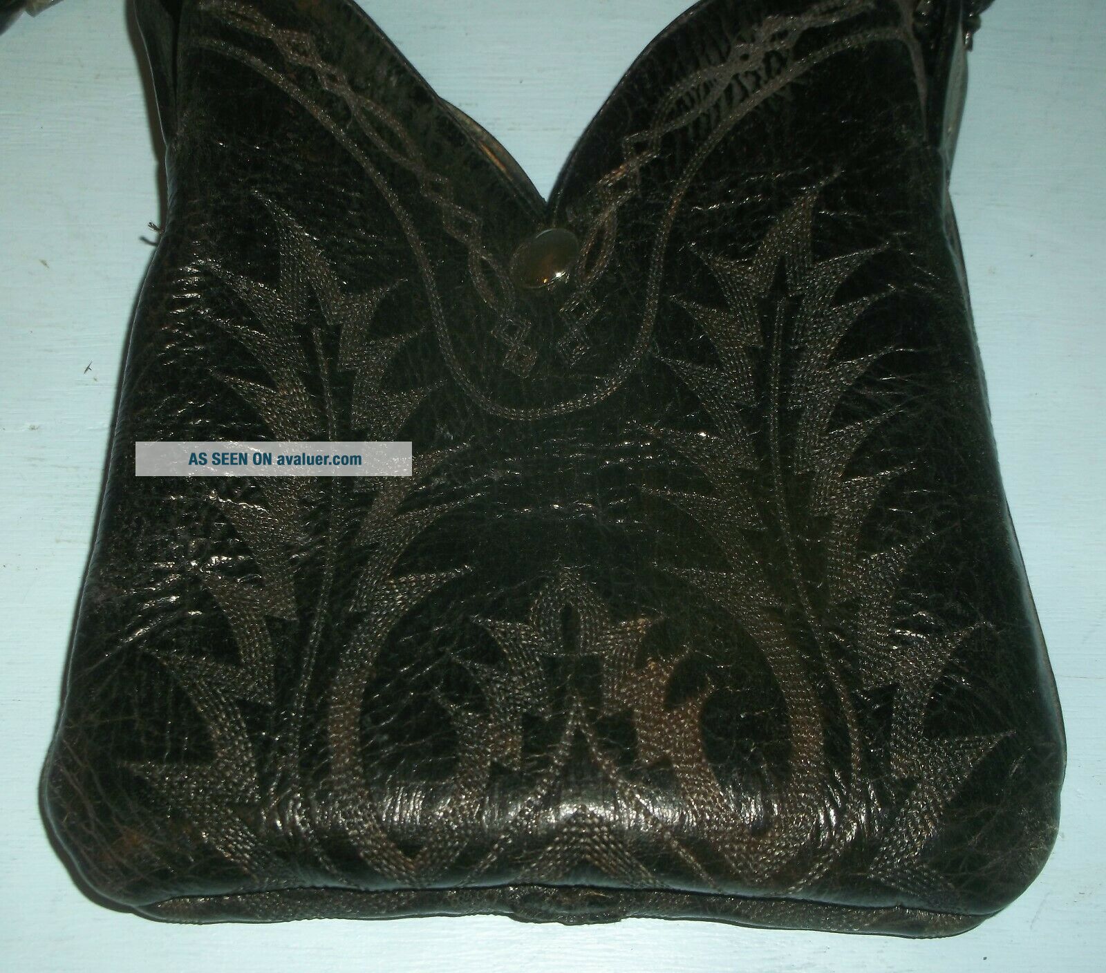 Western Cowboy Boot Top Leather Purse Bag W/ Bead Handle Black Tony ...