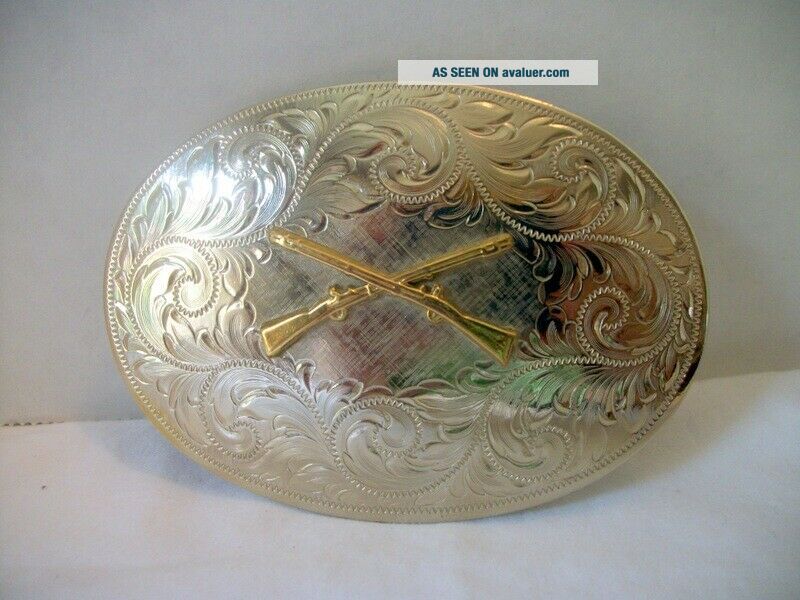 Montana Silversmiths German Silver Belt Buckle With Rifles | #5011189