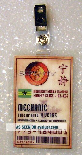 Serenity/Firefly ID Badge - Mechanic Cosplay Costume Prop | #5036683
