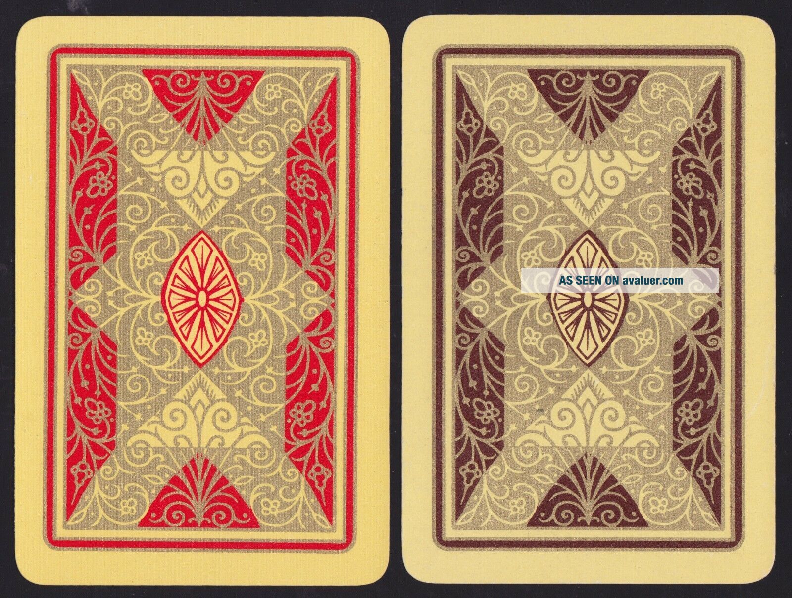 2 Single VINTAGE Swap/Playing Cards UK ART DECO DESIGN RED BROWN Gold ...