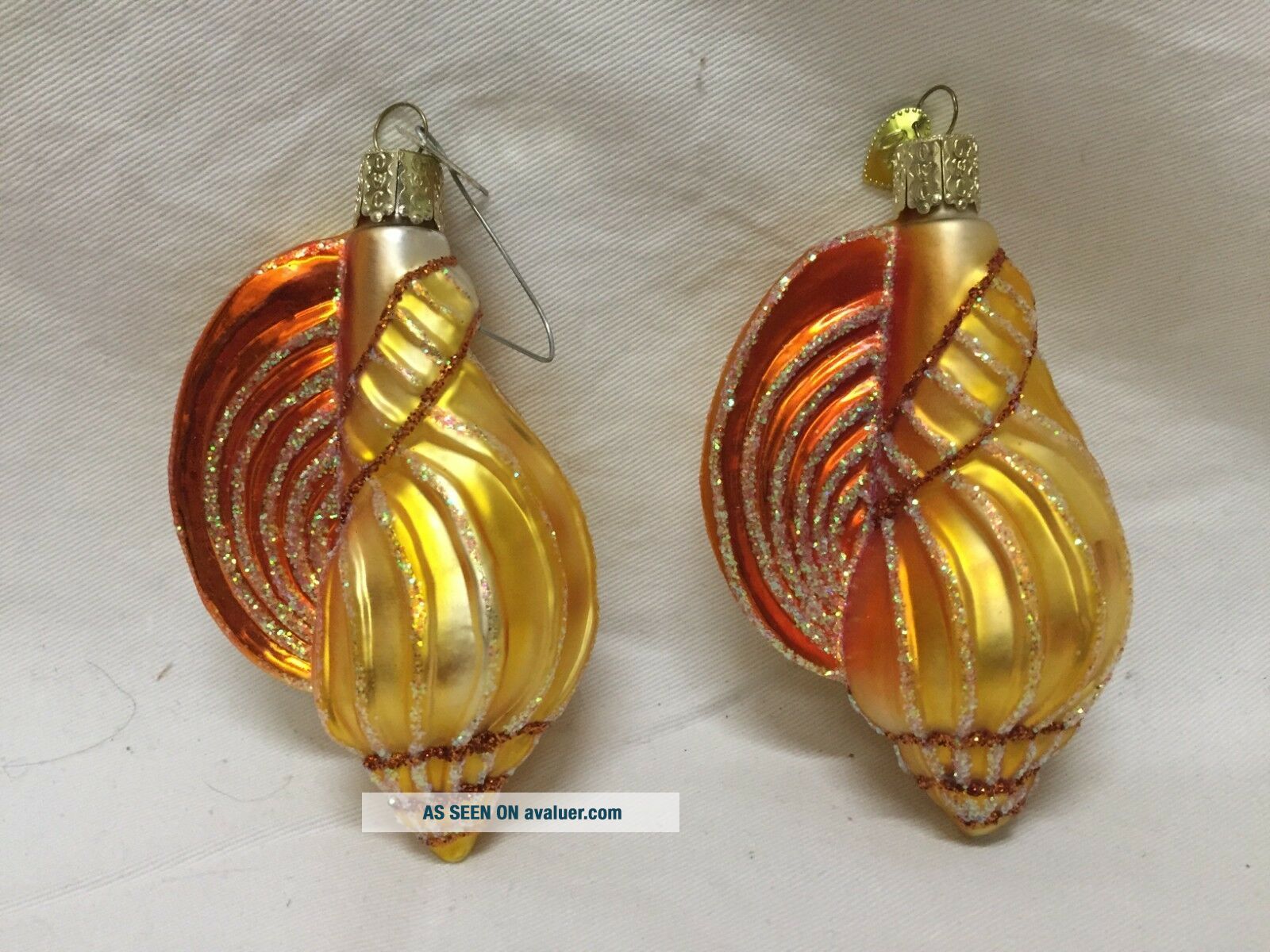 2 Old World Christmas Gold Glass 4. 5” Conch Sea Shell Christmas ...