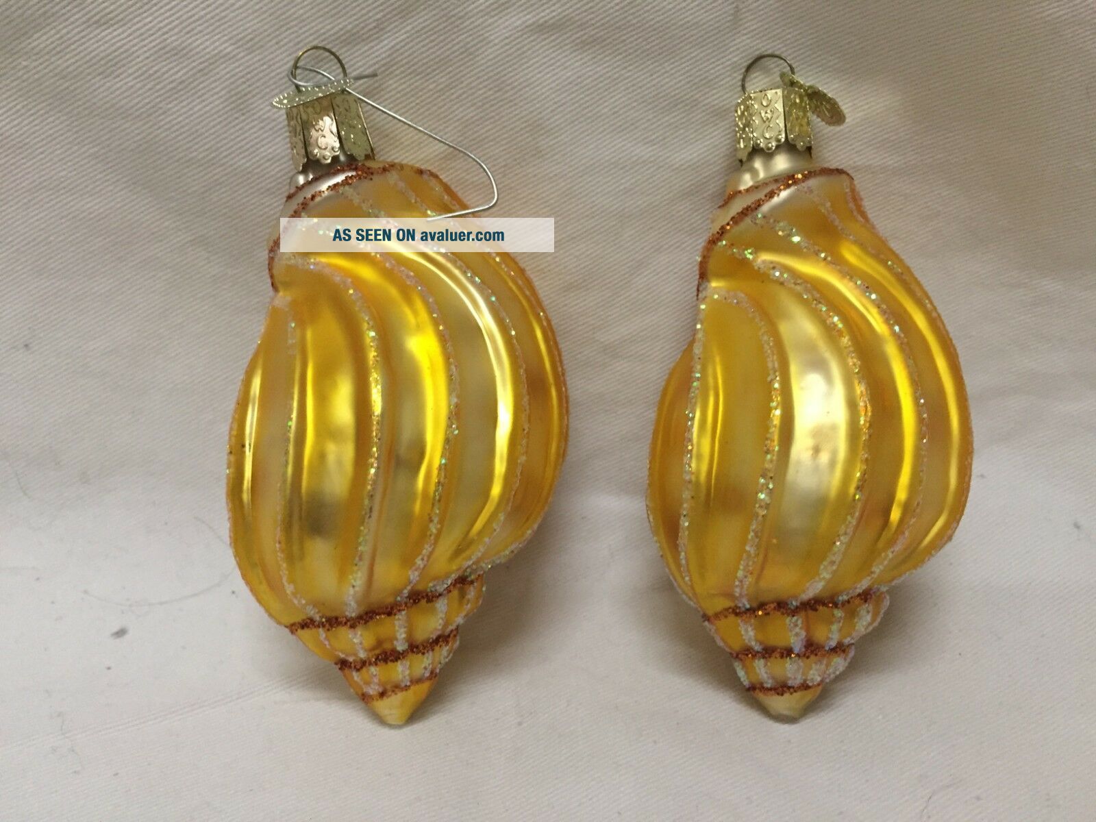 2 Old World Christmas Gold Glass 4. 5” Conch Sea Shell Christmas ...