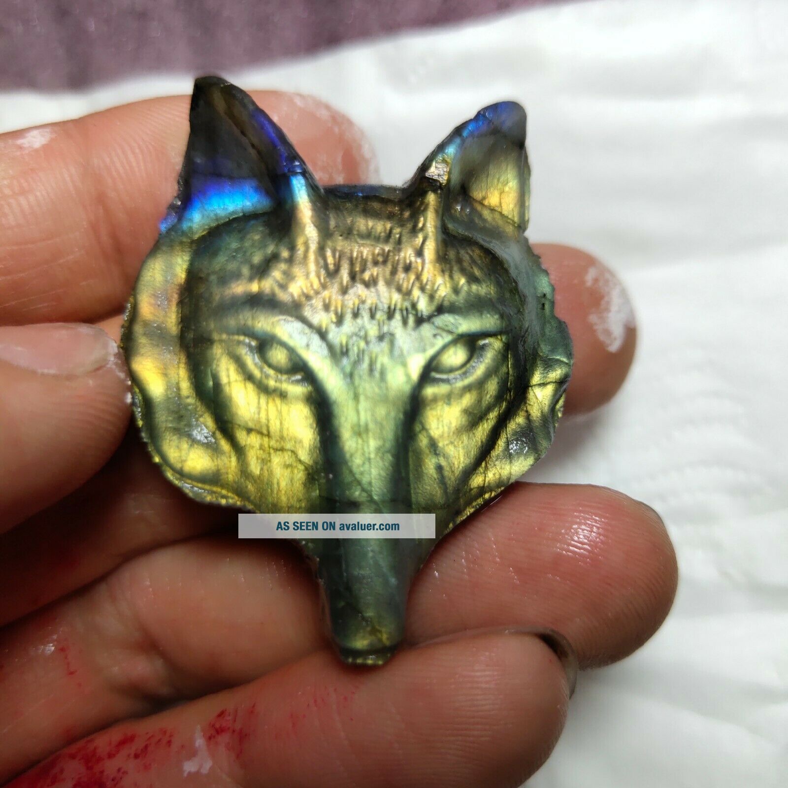 Natural Labradorite Hand Carved And Polished Wolf Head 21g | #5201911