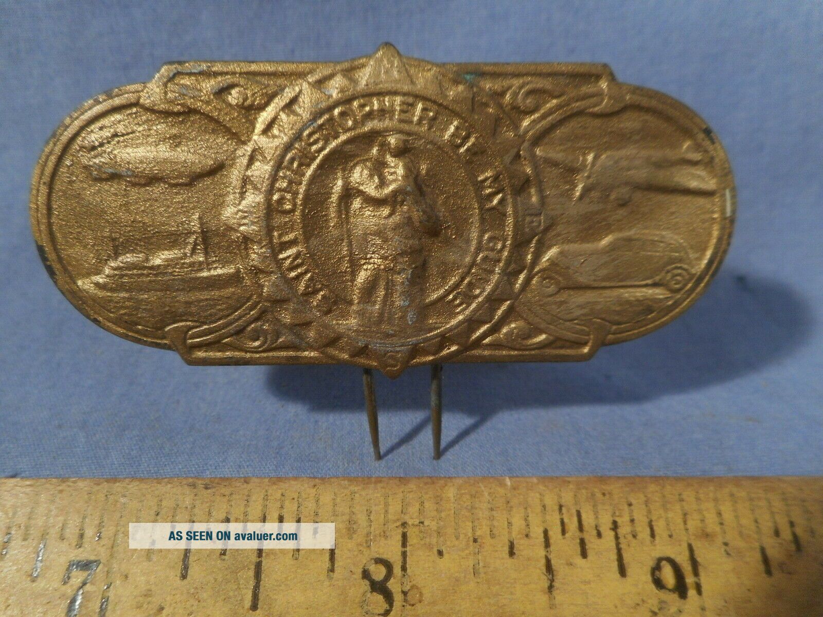 Vintage Saint Christopher Be My Guide Visor Pin Badge | #5122954