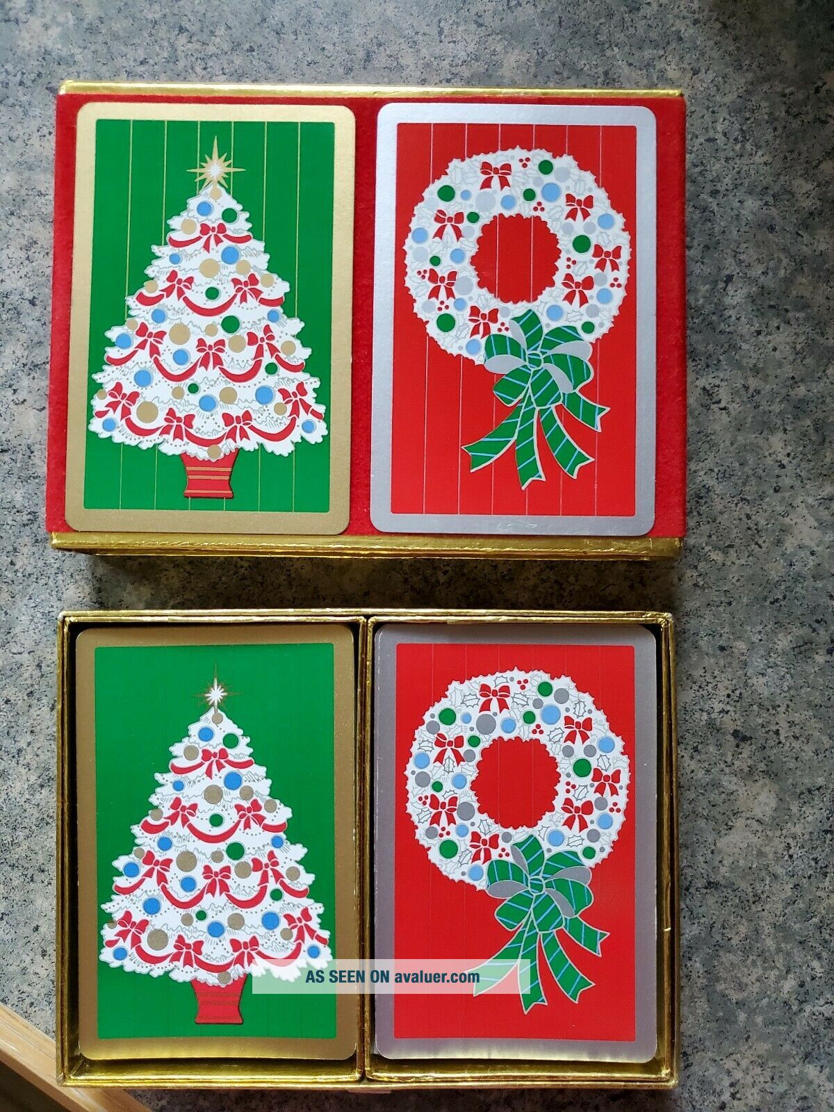 2 Decks Congress Bridge Playing Cards Vintage Christmas Tree And Wreath ...