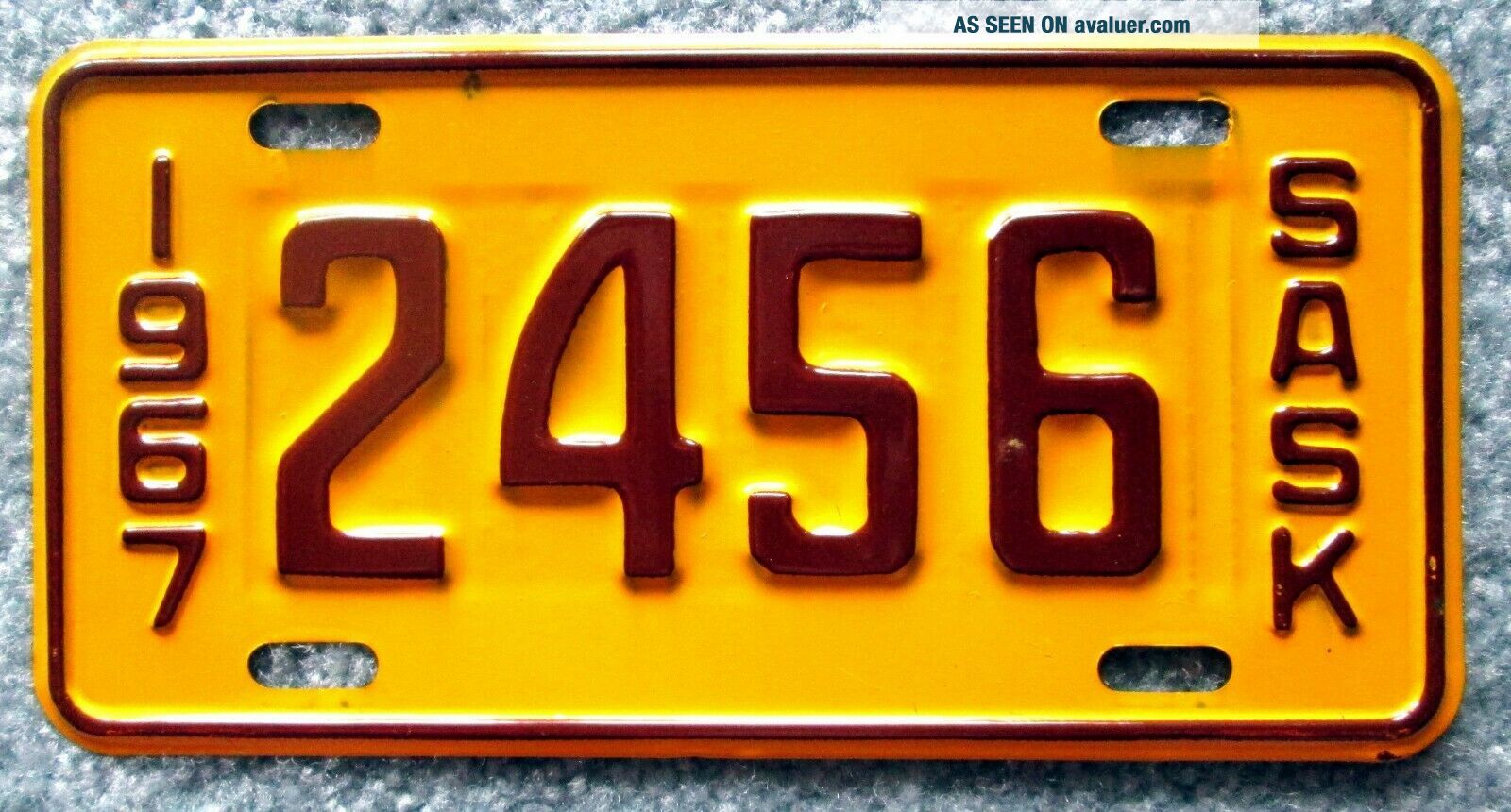 1967 Province Of Saskatchewan Canada Motorcycle License Plate 2456 VG ...