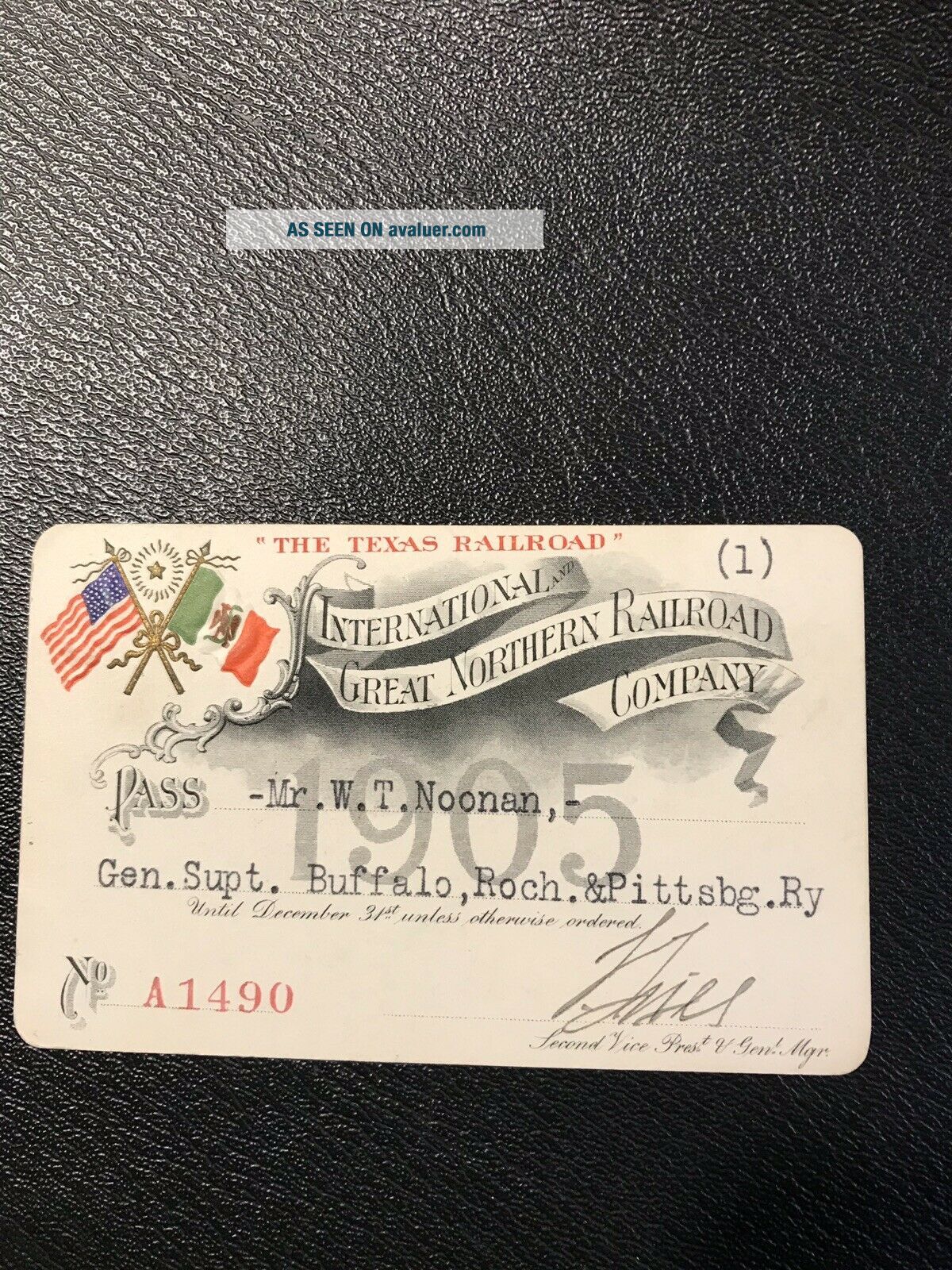 1905 International Great Northern Railway Of Texas Railroad Pass | #5195960