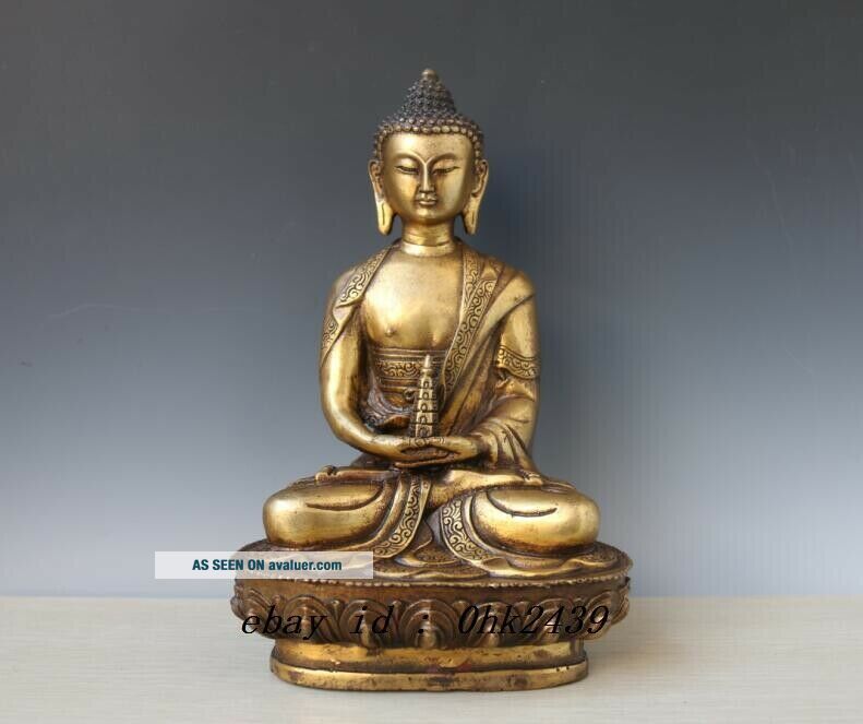 Tibetan Gilt Copper Carved Buddha Hold Talisman Statue | #5211491