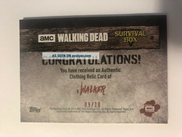 2016 Topps The Walking Dead Survival Box A Walker Authentic Relic Card ...