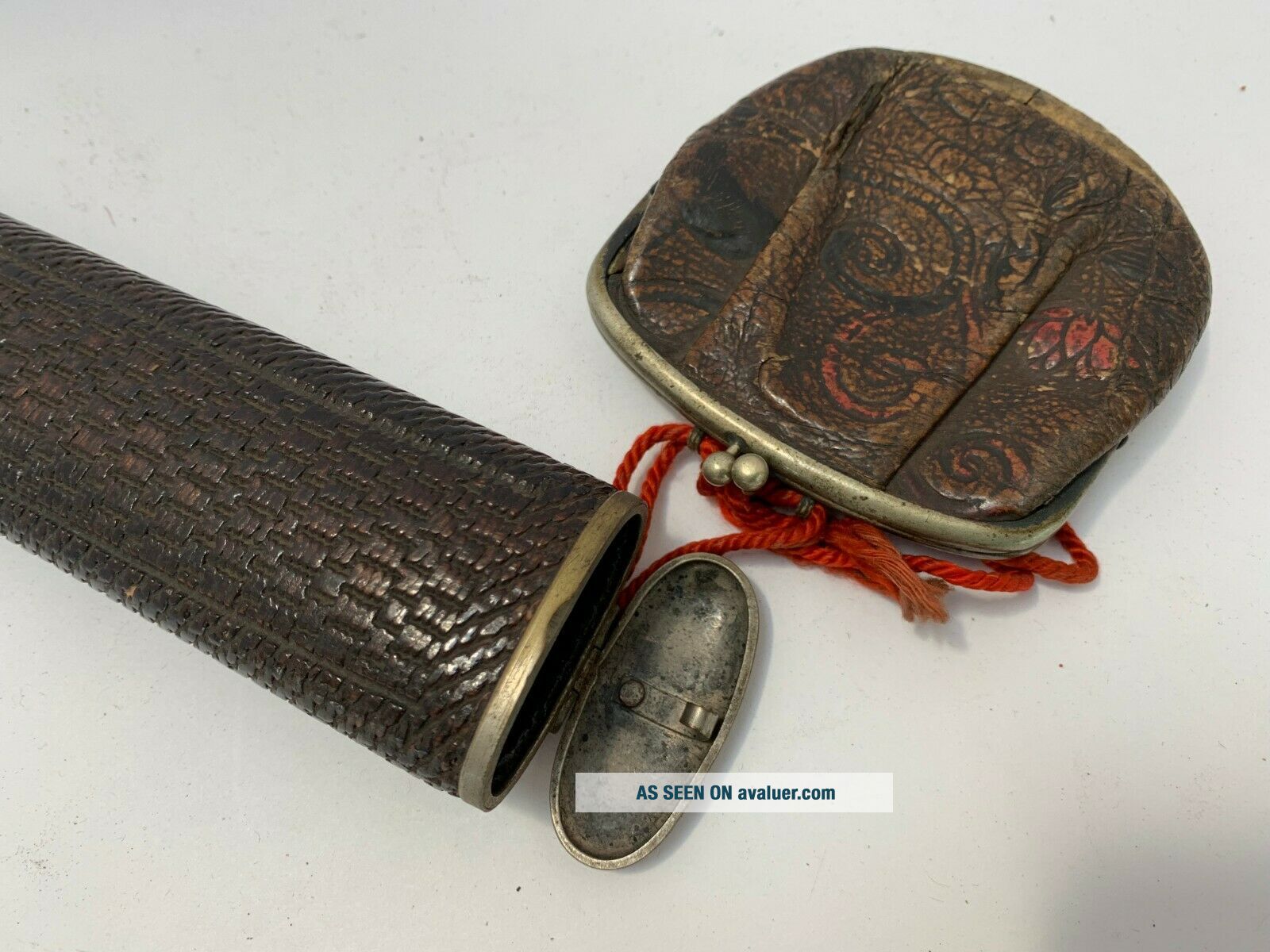 Vintage Wooden Japanese Tobacco Pipe Case And Leather Coin Purse (B44 ...