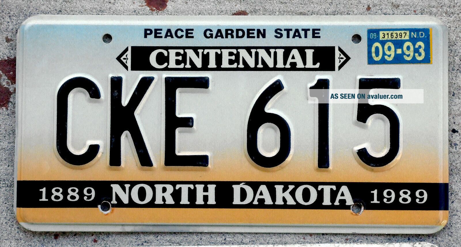 North Dakota Centennial License Plate 1889 - 1989 With A 1993 Sticker ...