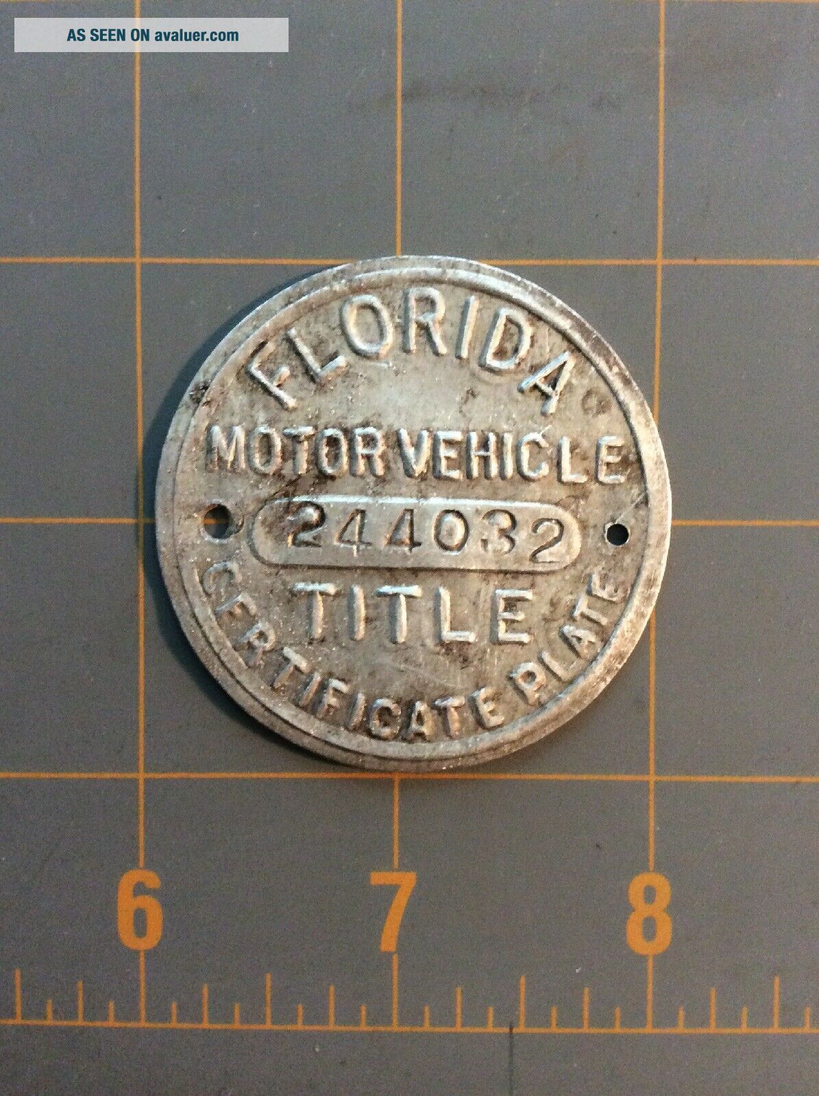 Vintage Florida Fla FL Motor Vehicle Title Certificate Plate Car Auto ...