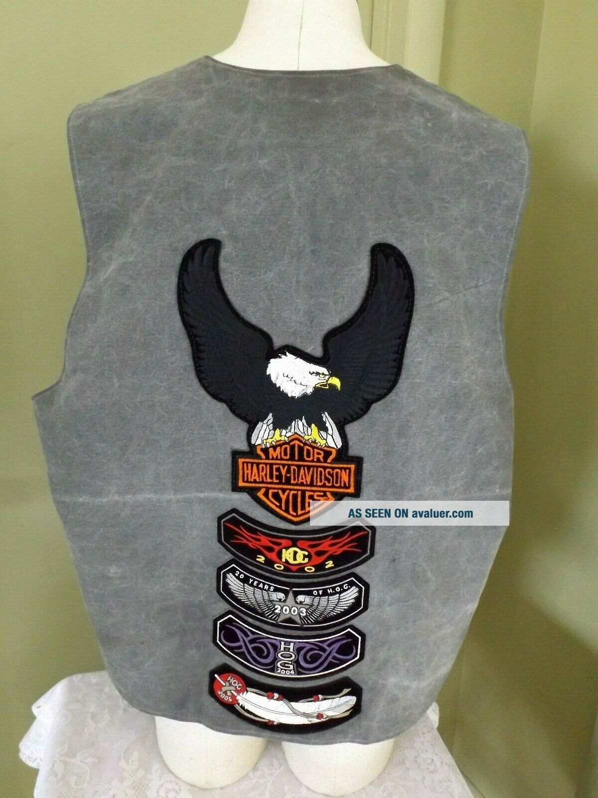 HARLEY DAVIDSON PATCHES ON RIDING VEST GRAY M / L HOG HARLEY OWNERS ...