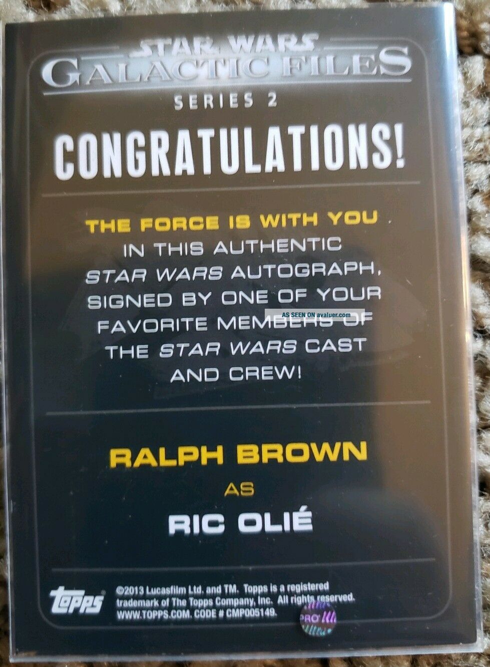 2013 Topps Star Wars Ric Olie Galactic Files Series 2 Ralph Brown ...