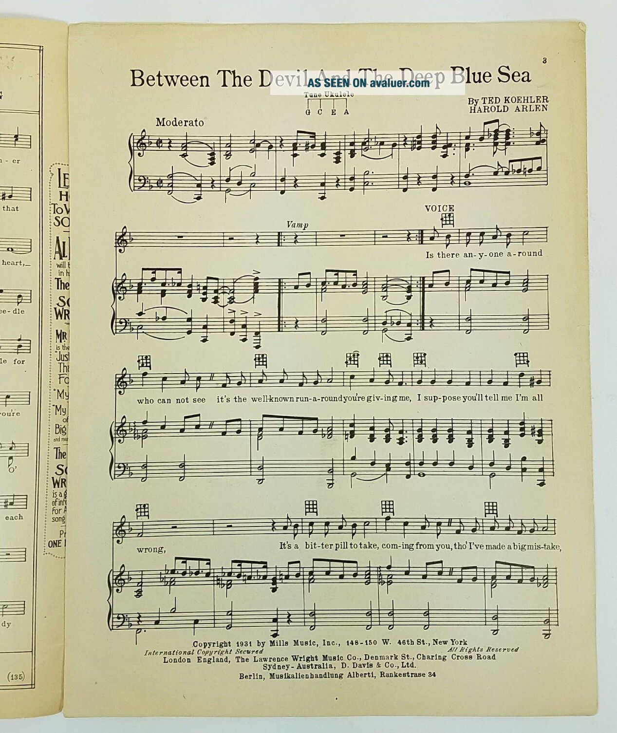 1931 Between The Devil And The Deep Blue Sea Sheet Music Cotton Club ...