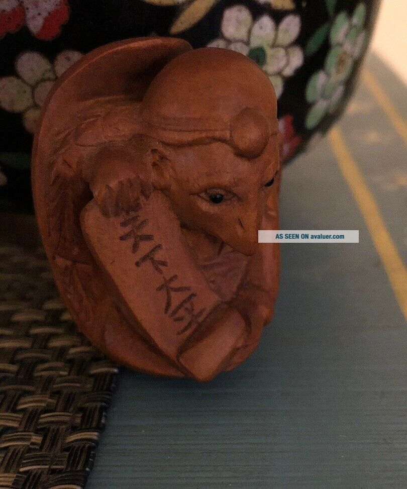 Netsuke Boxwood Tengu With Japanese Scroll Carving | #5302806