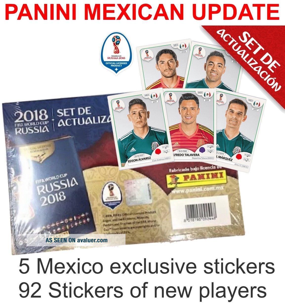 PANINI UPDATE SET 92 & 5 MEXICO STICKERS - WORLD CUP RUSSIA 2018 ...